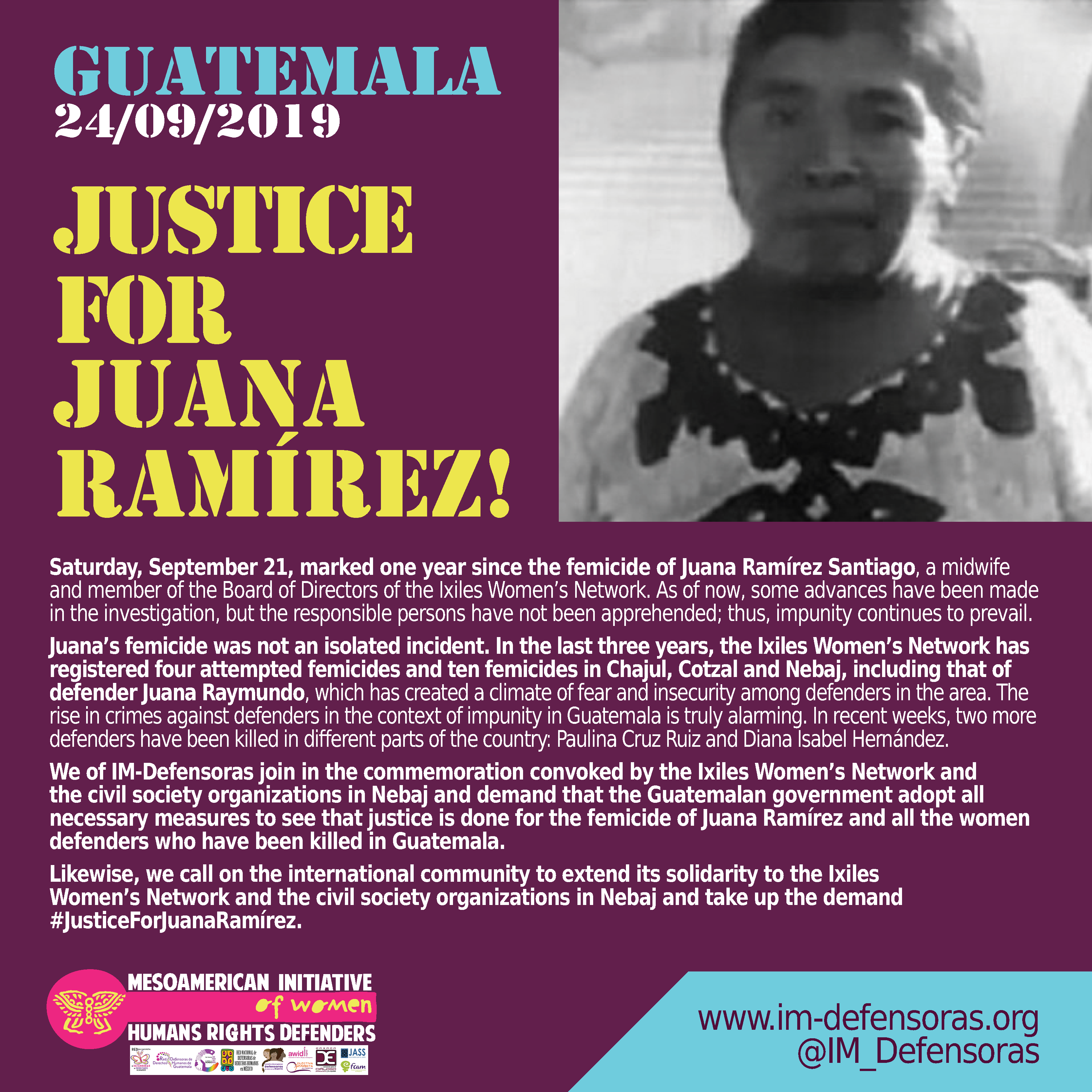 GUATEMALA / The defender Juana Ramírez is commemorated and justice is ...