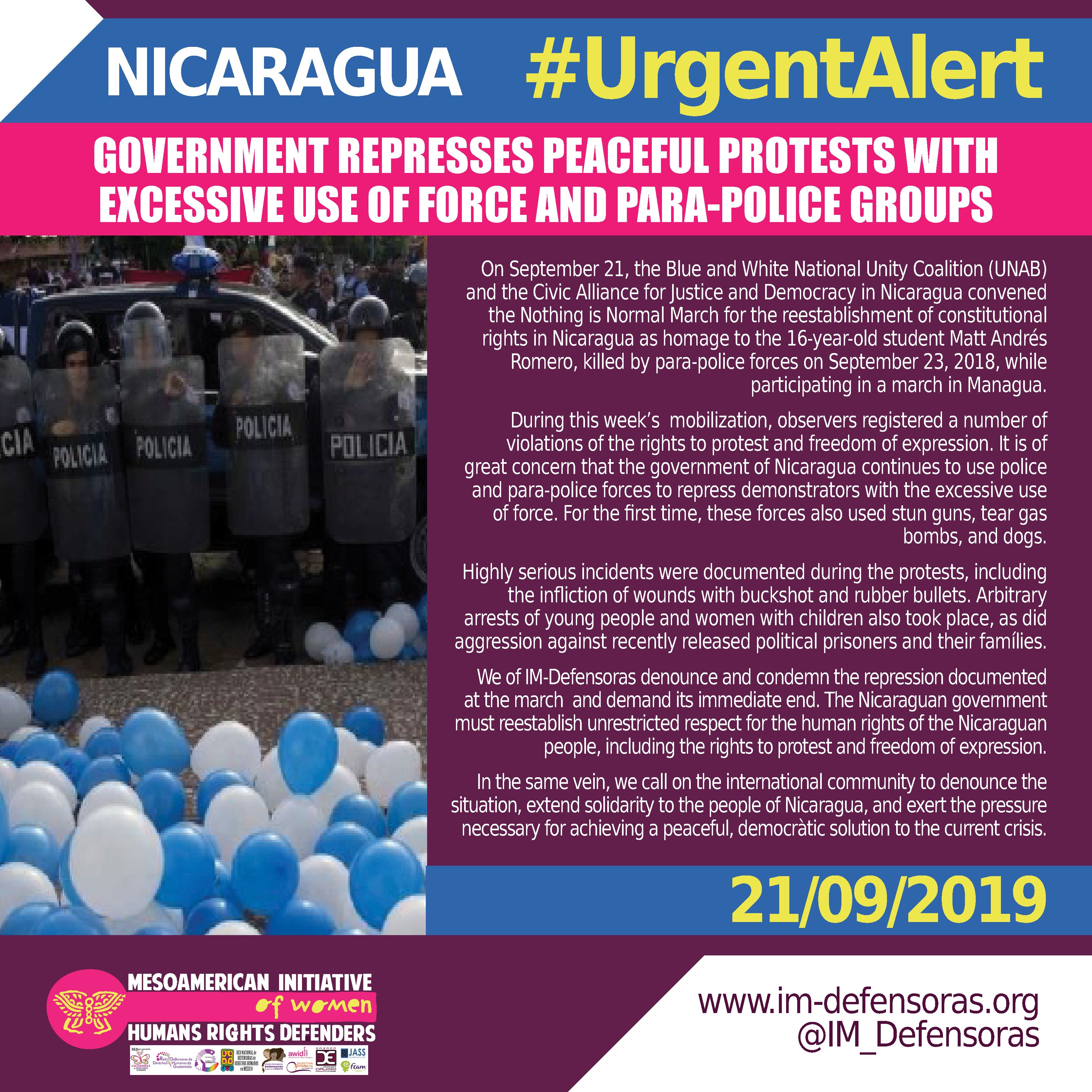 #UrgentAlert NICARAGUA / Government represses peaceful protests with ...