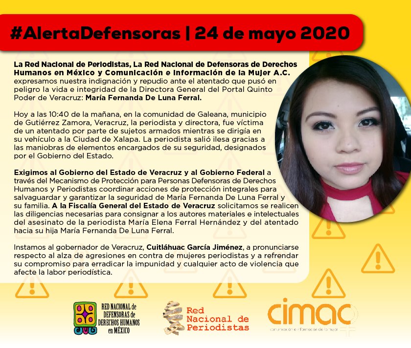 [Alerta Defensoras MX] Atentan contra la periodista María Fernanda de ...